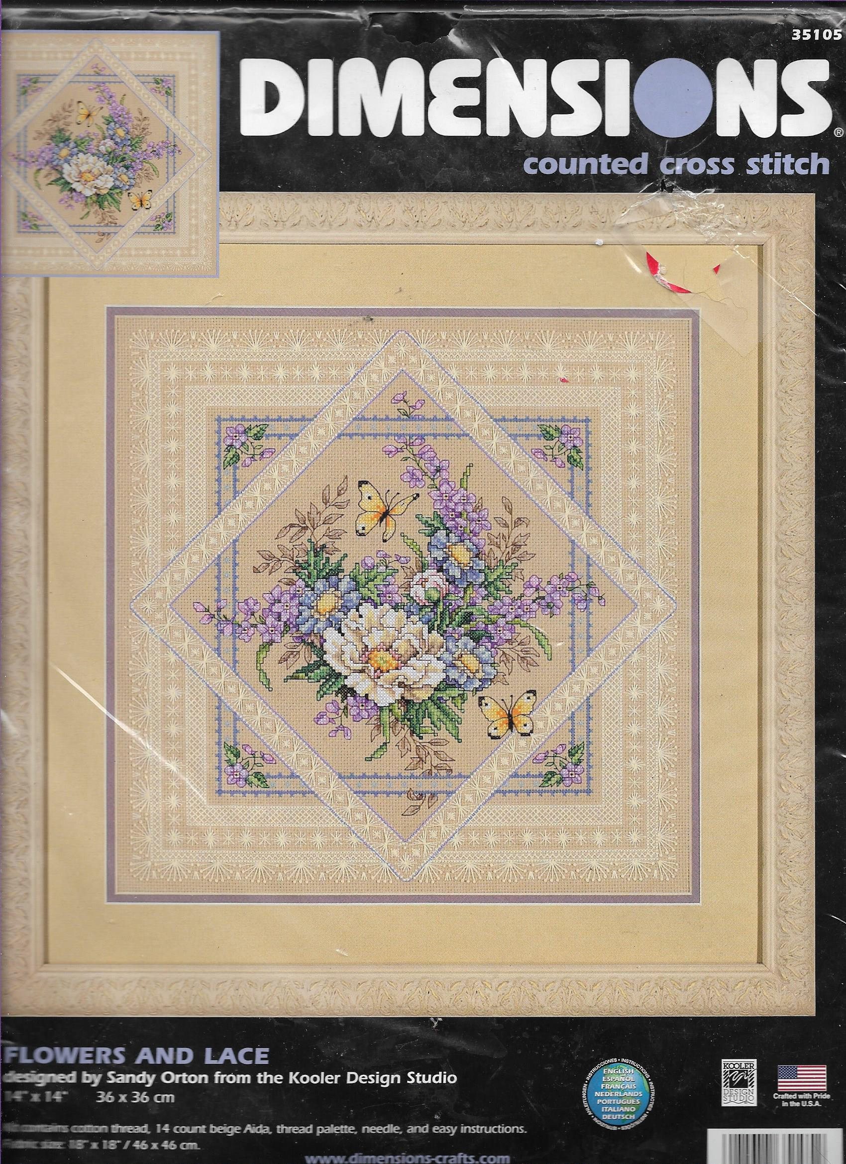 Dimensions FLOWERS AND LACE Counted Cross Stitch Kit, Mpn 35105,sealed ...