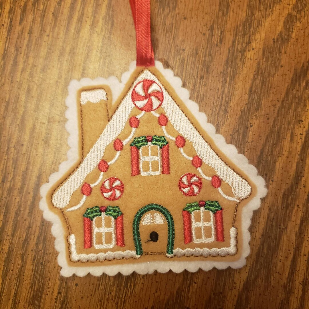Embroidered Gingerbread House Ornament, Christmas Ornament, Embroidered ...