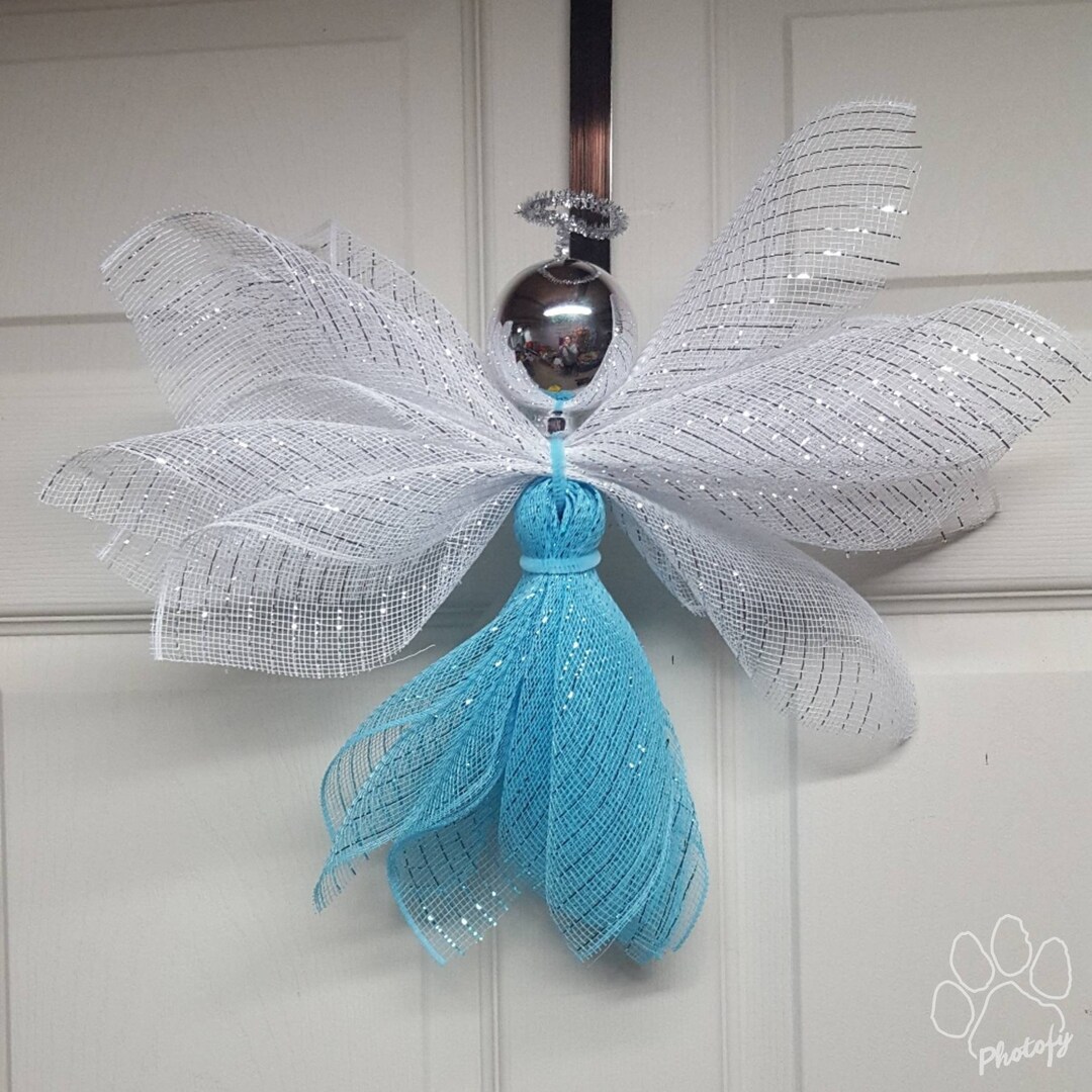 Blue Mesh Angel, Angel Door Hanger, Christmas Angel, Angel Wreath ...