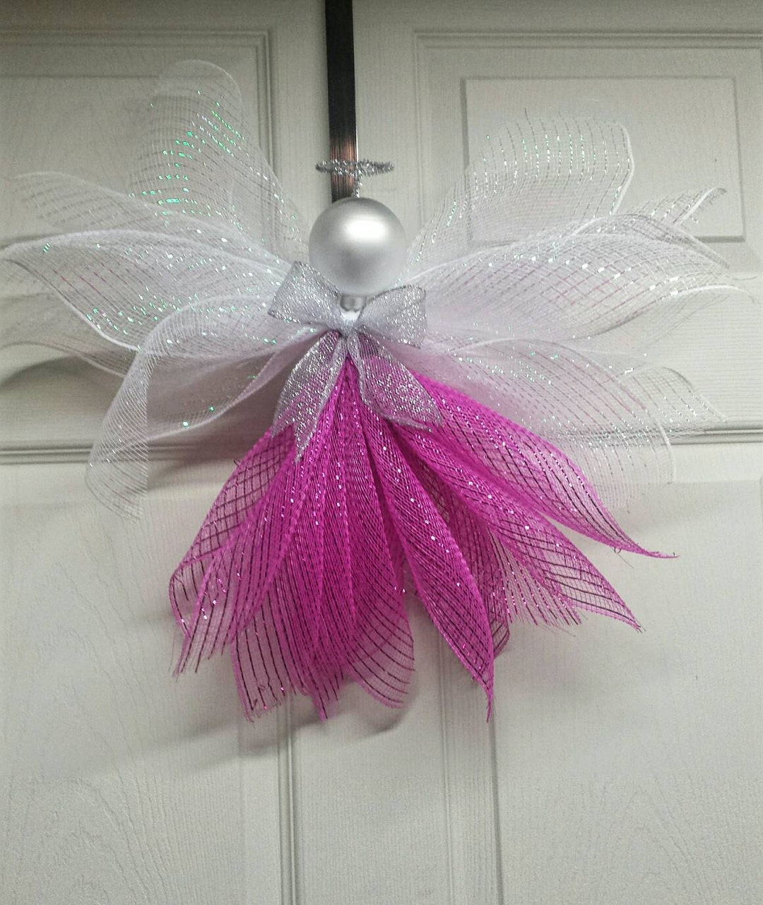 Pink Mesh Angel, Angel Door Hanger, Christmas Angel, Angel Wreath ...