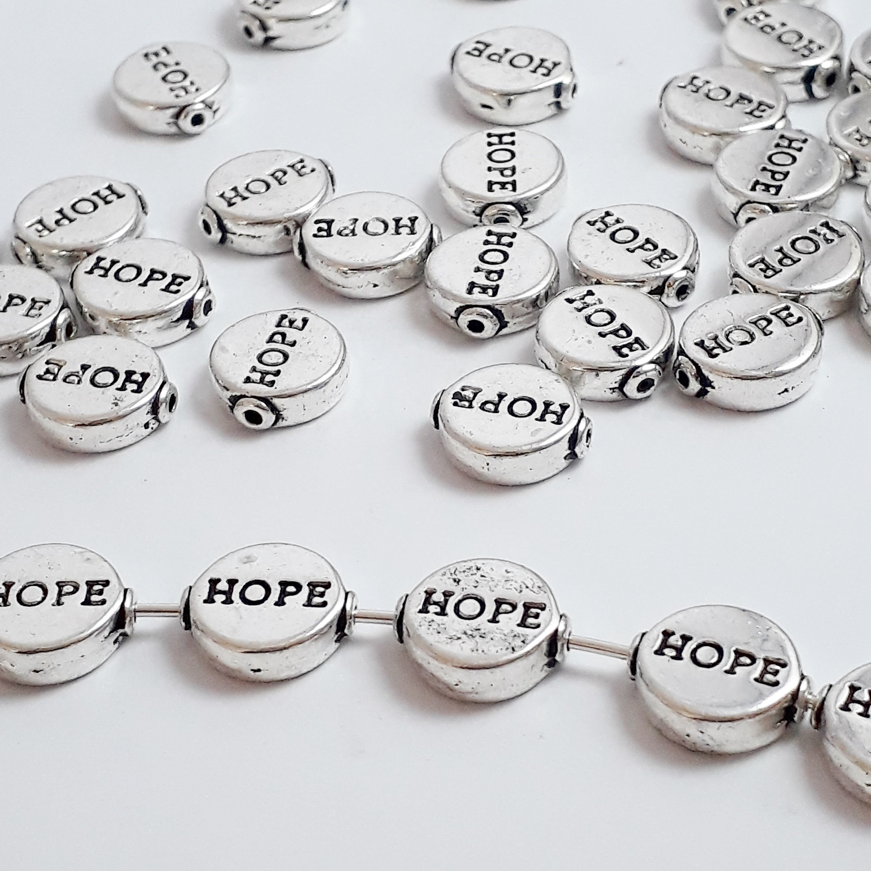 10pcs 'Hope' Round Metal Beads Antique Silver 10x9mm | Etsy