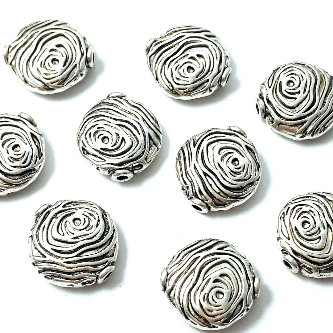 4pcs Carved Swirl Coin Beads Antique Silver 14x13mm - B0203843 - Etsy