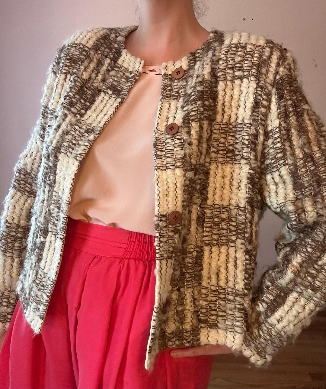 Vintage 80s John Meyer Neutral Earth Tones Wool Checked Plaid Boxy ...
