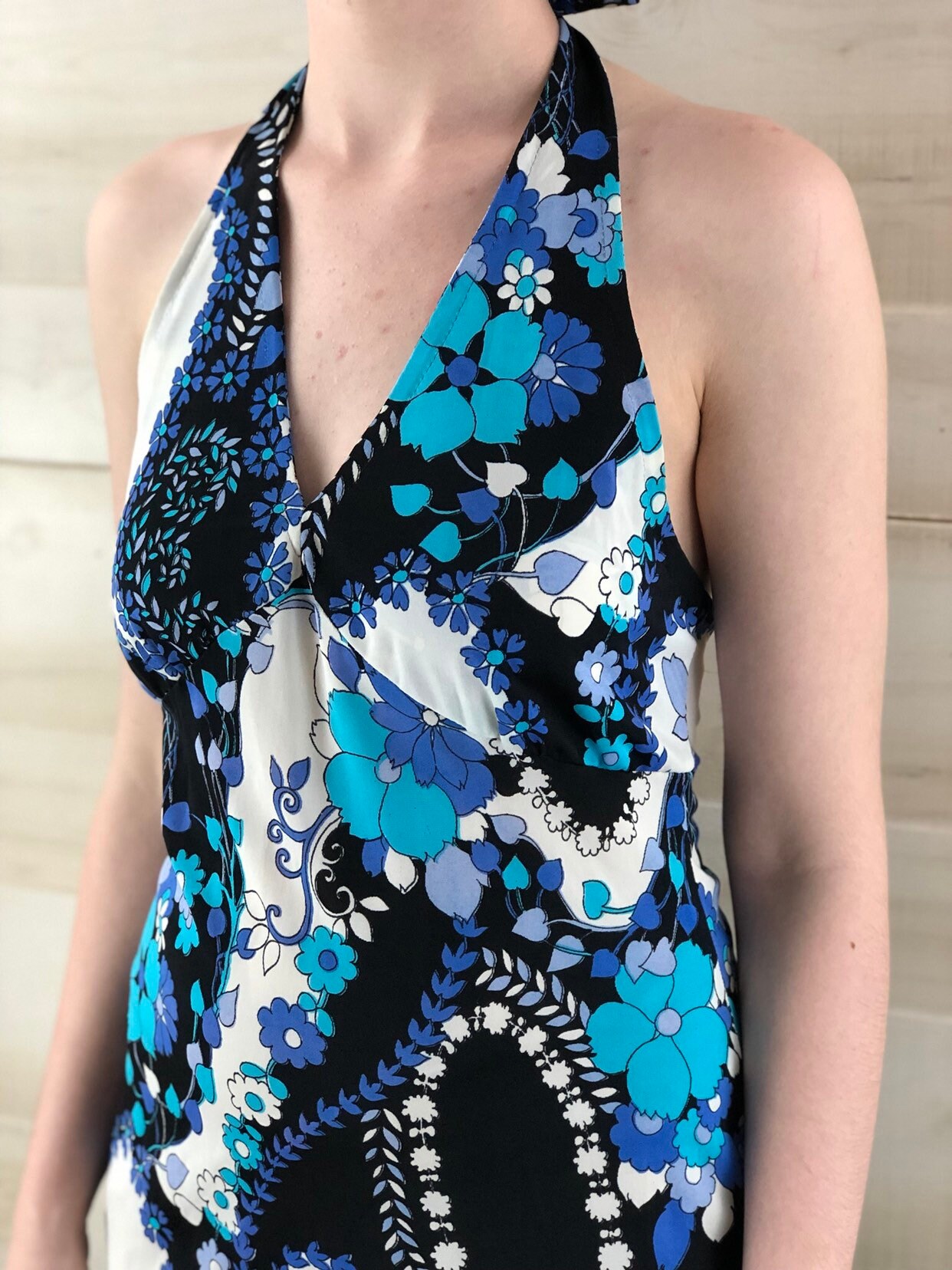 60s Vintage Psychedelic Hippie Halter Long Blue Maxi Dress S M | Etsy