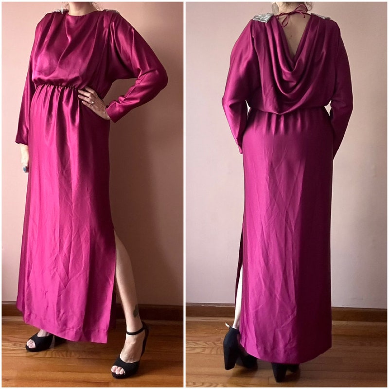 Satin Maroon Maxi Dress - Etsy