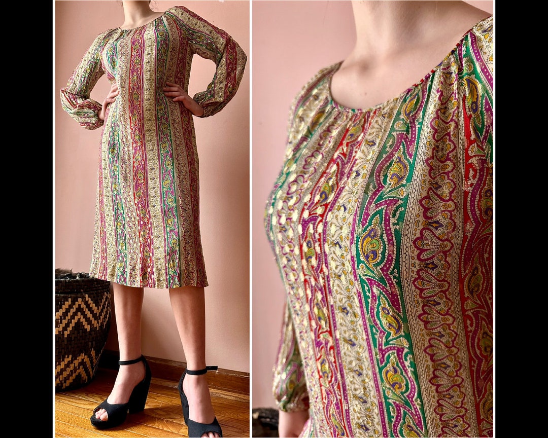 Vintage 60s Dress - Nat Kaplan Couture Silk Metallic Gold Sheath ...