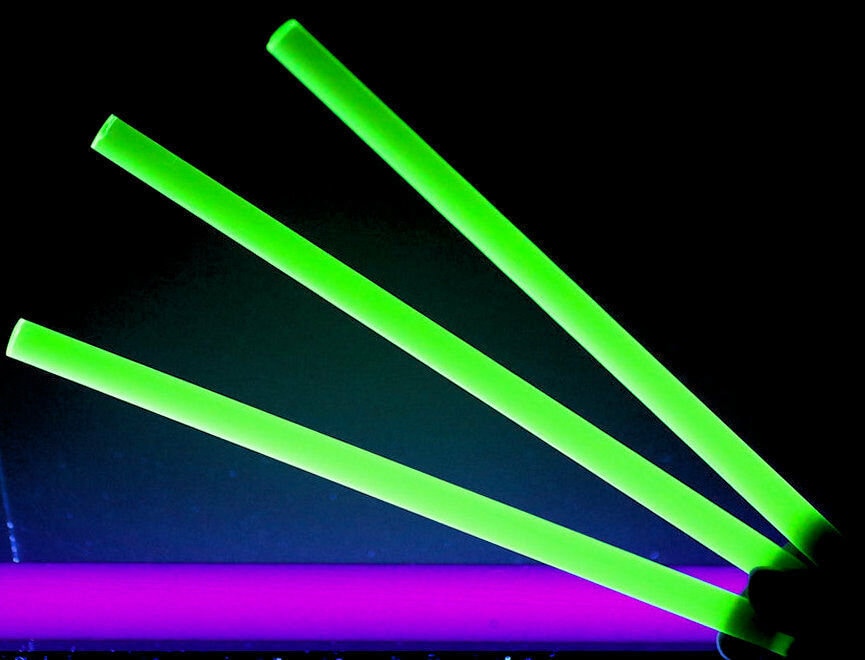 2 Lengths 1/2” Diameter Clear GREEN Fluorescent Translucent Acrylic ...