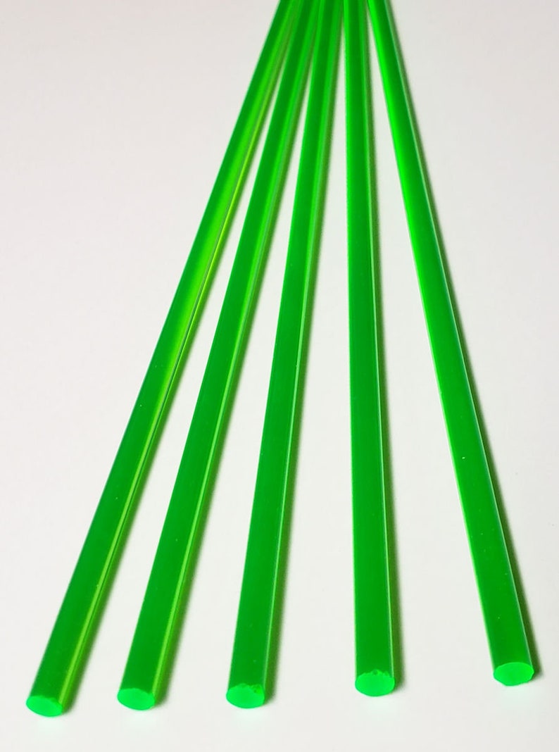 5 Lengths 1/4” Diameter Clear Fluorescent Translucent GREEN Acrylic ...
