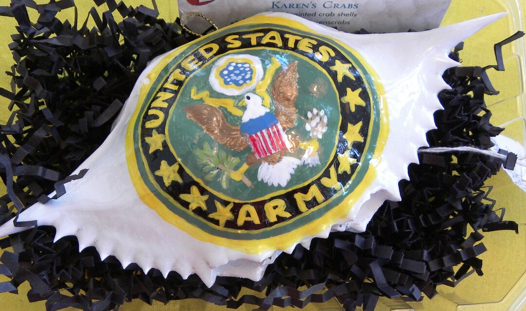 U.S. Army Emblem Handpainted Crab Shell Ornament Packaged in a Plastic ...