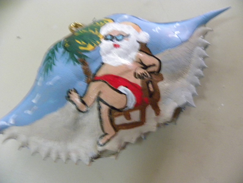 Santa Claus in Bathing Suit Relaxing on Beach Painted on Crab Shell ...
