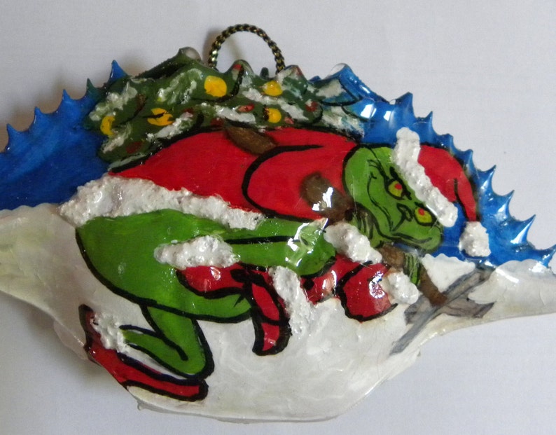 Funny Freckled Face Grinch Painted on Maryland Crab Shell Ornament ...