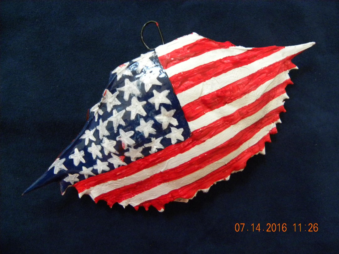 The American Flag is Handpainted on a Crab Shell Christmas Ornament. It ...