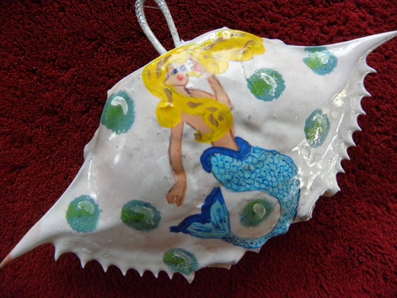 Bubbles the blue mermaid painted on a Maryland crab shell | Etsy