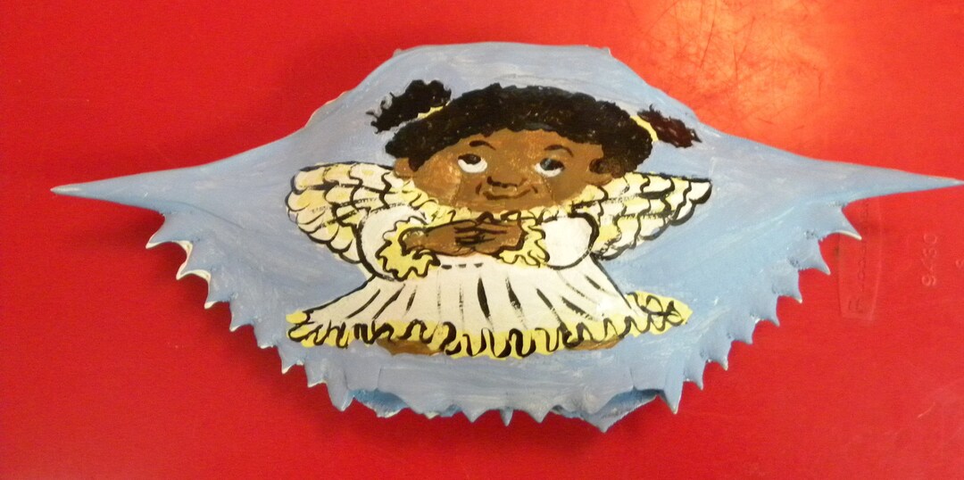 Afro-american Angel Painted Crab Shell Ornament Packaged in a Plastic ...