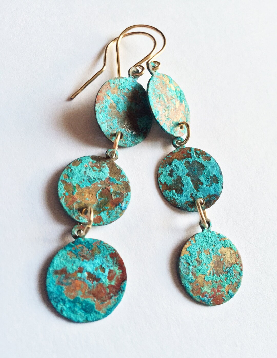 Long Patina Coin Drop Earrings, Rustic Verdigris Jewelry - Etsy
