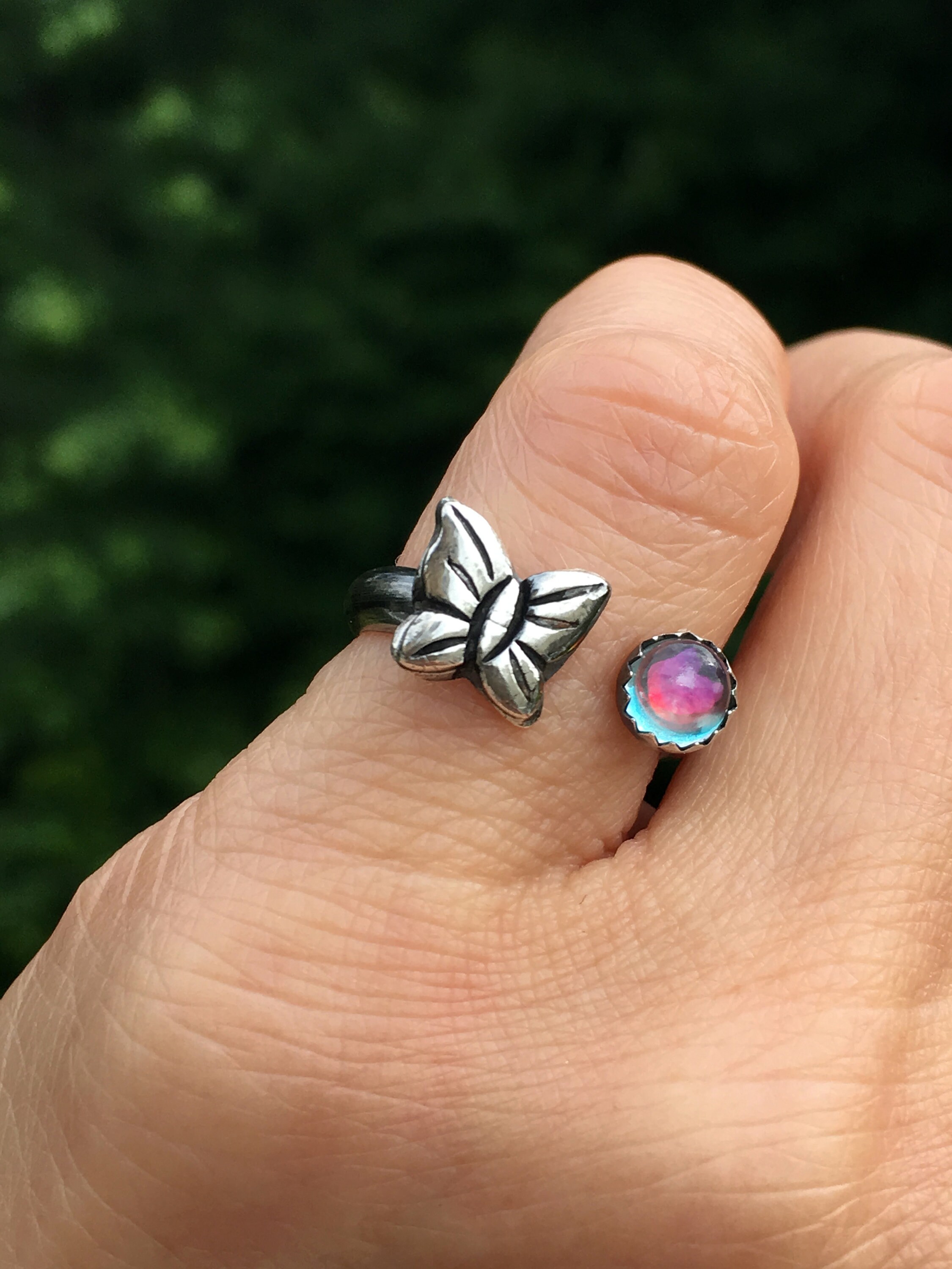Adjustable Butterfly Ring/ Butterfly Ring/ Aura Quartz Ring/ | Etsy