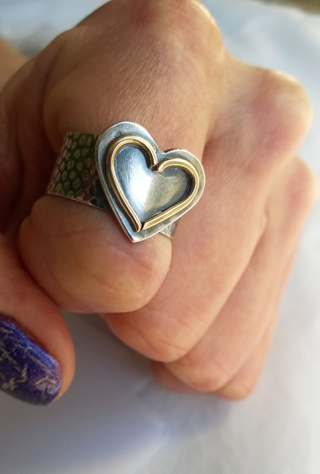 Heart Ring Wide Band/ Rustic Silver Heart Ring/ Silver Heart Ring ...