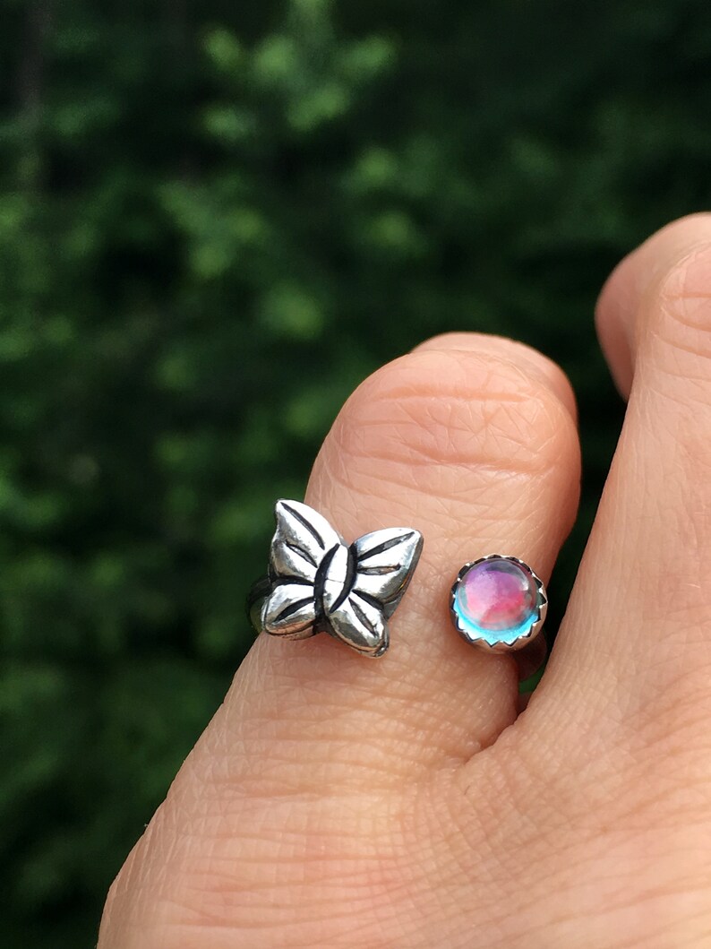 Adjustable Butterfly Ring/ Butterfly Ring/ Aura Quartz Ring/ | Etsy