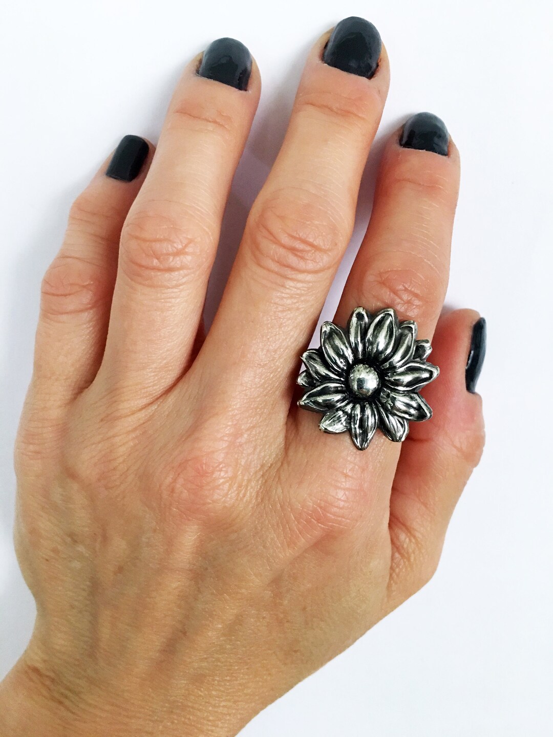 Silver Flower Ring, Flower Ring, Big Flower Ring, Large Flower Ring ...