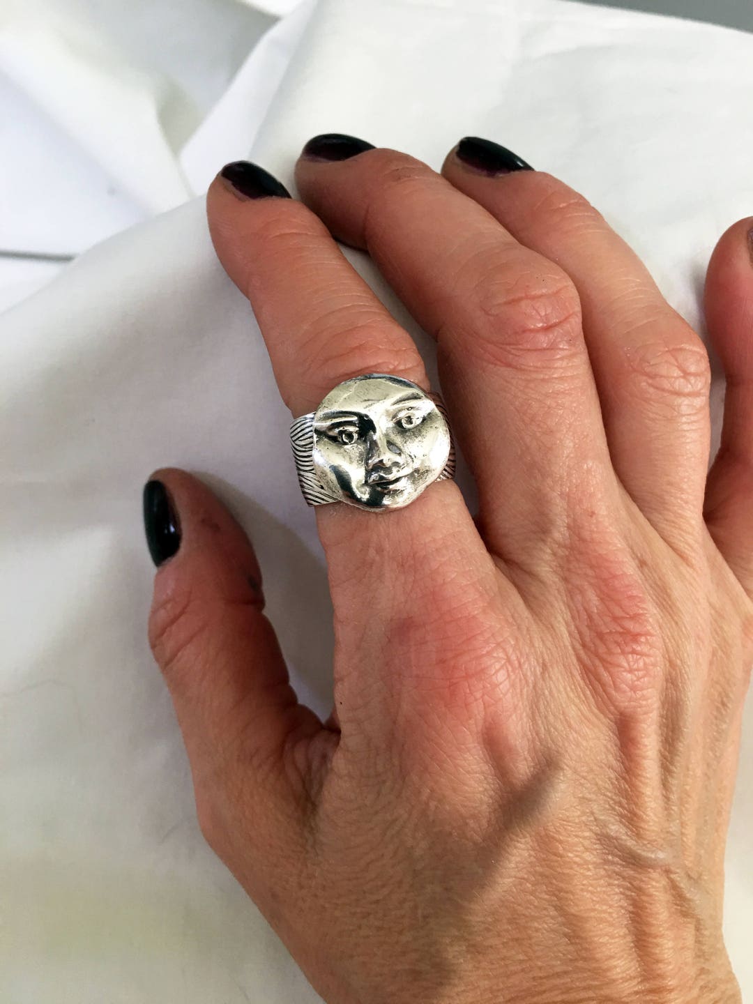 Moon Ring, Man in the Moon Ring, Moon Face Ring, Silver Moon Ring, Full ...