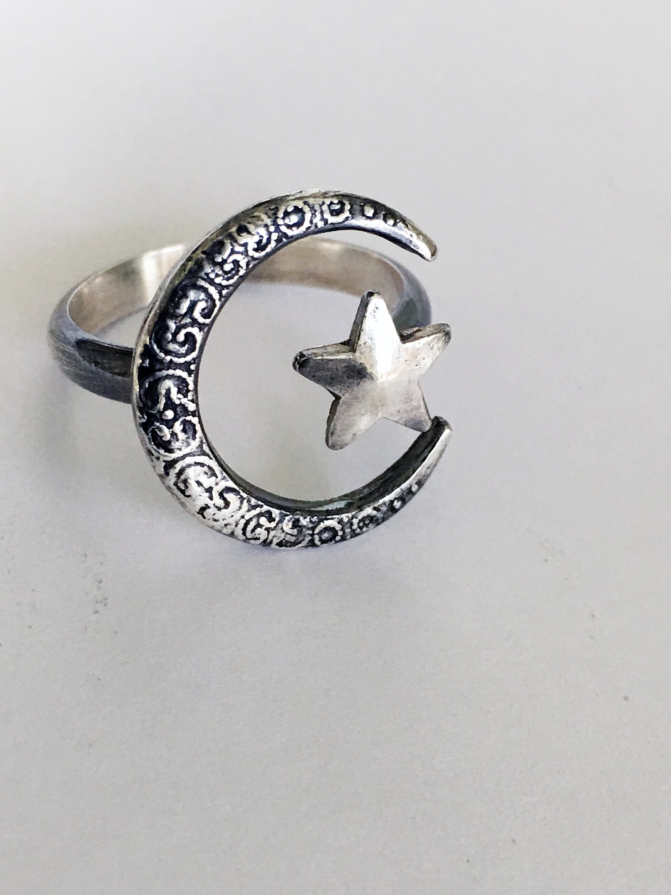 Moon and Star Ring Sterling Crescent Moon Ring Adjustable | Etsy