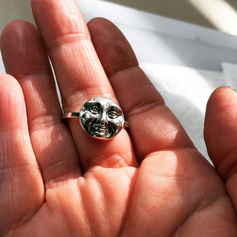 Moon Ring Man in the Moon Ring Moon Face Ring Silver Moon - Etsy