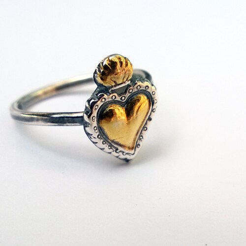 Stainless Sacred Heart Ring - Etsy