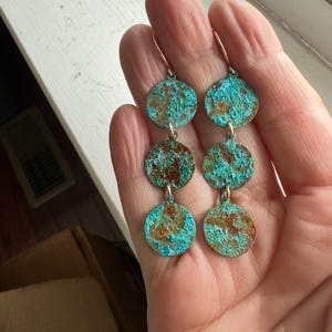 Long Patina Coin Drop Earrings, Rustic Verdigris Jewelry - Etsy