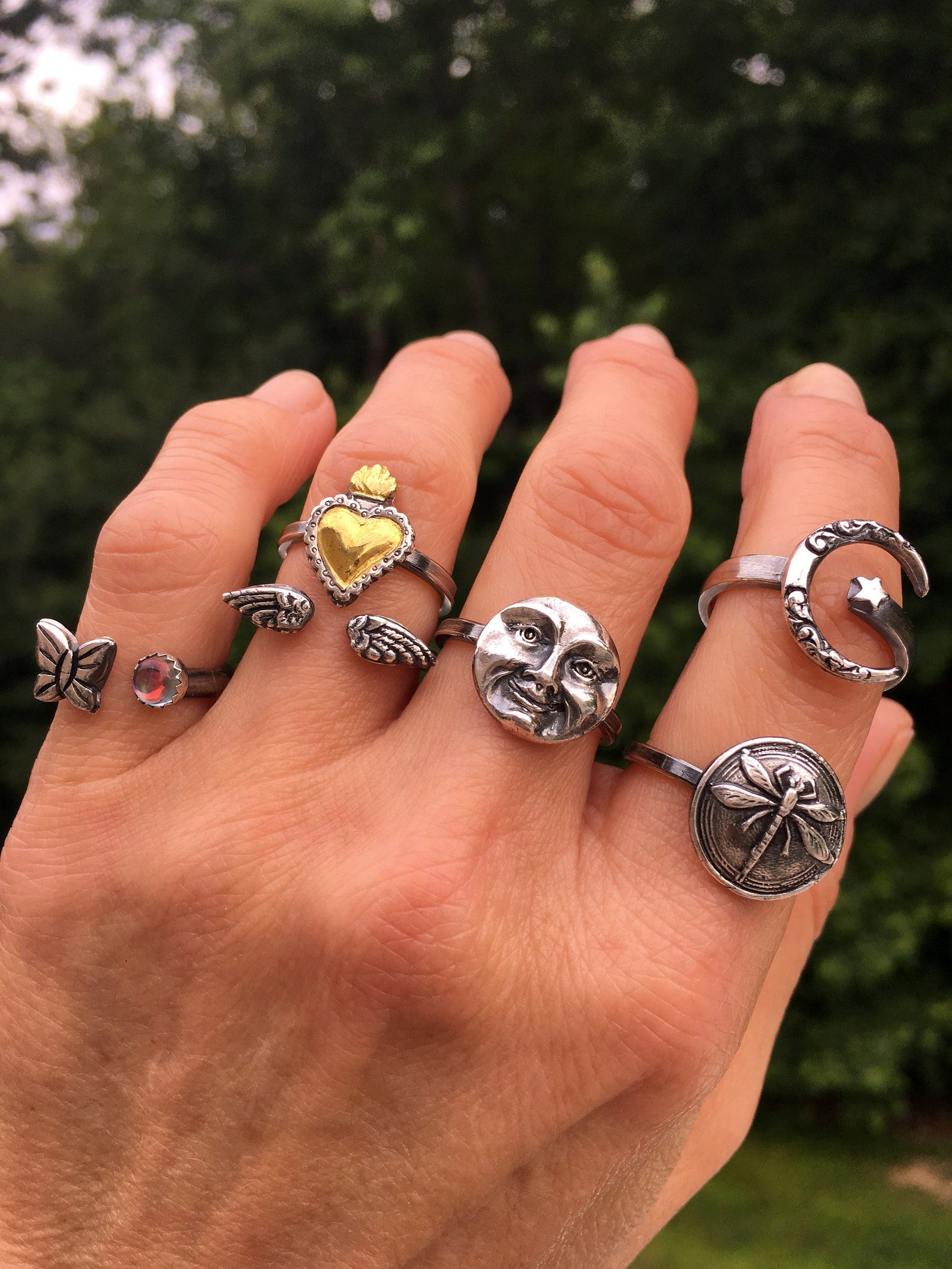 Moon Ring Man in the Moon Ring Moon Face Ring Silver Moon - Etsy