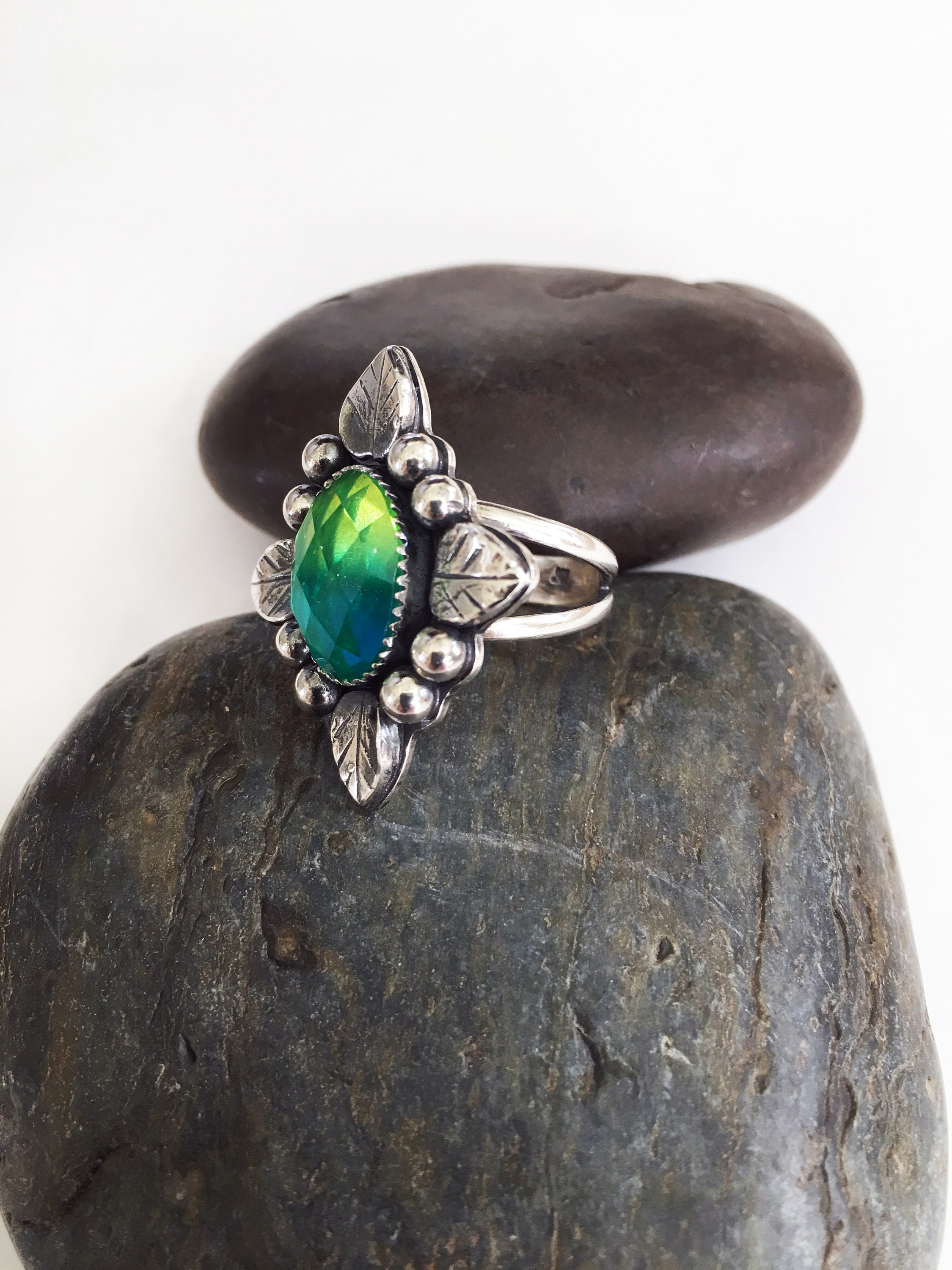 Green Faceted Quartz Ring Leaf Ring With Gemstone In Silver | Etsy