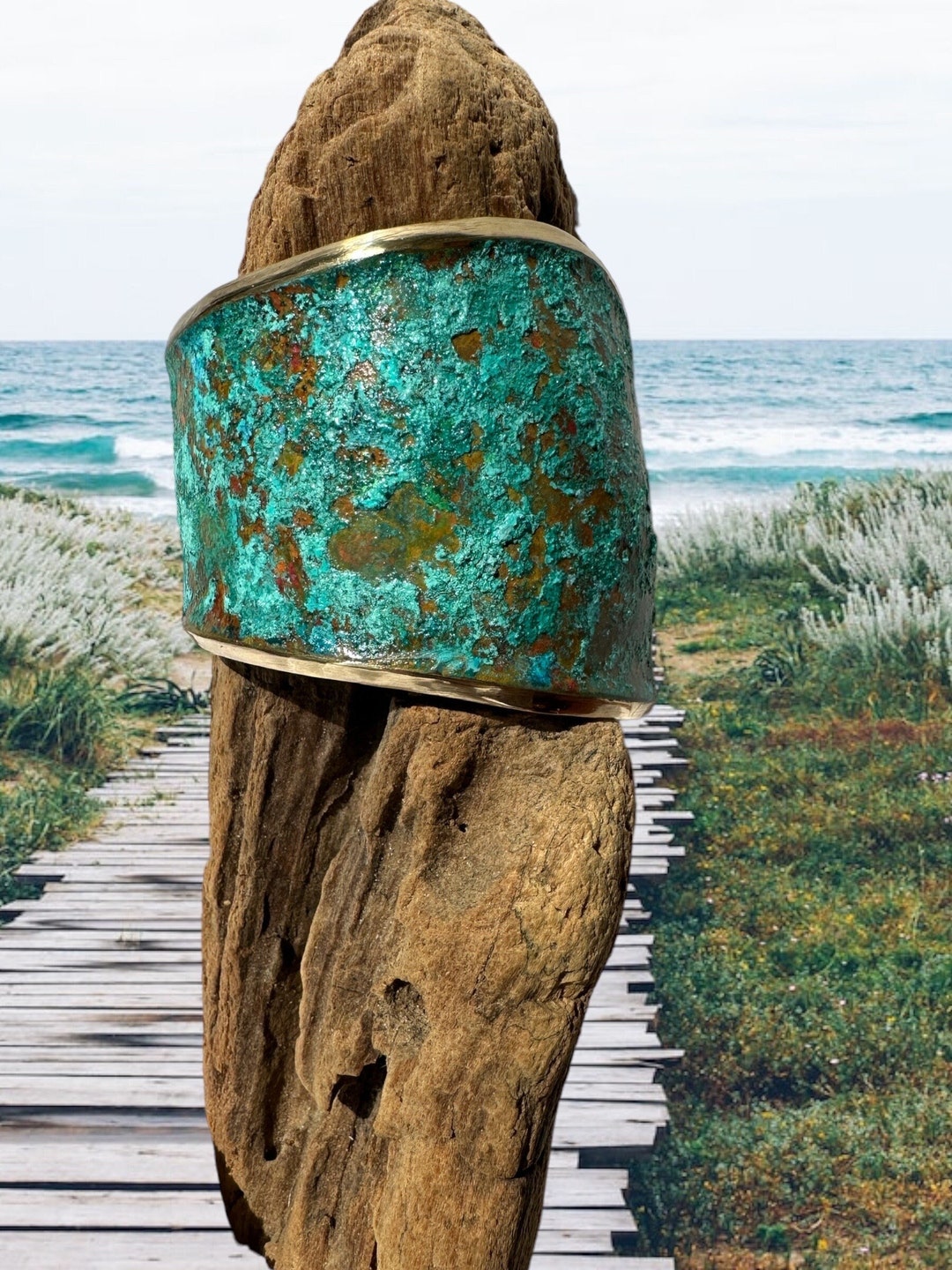 Patina Cuff/ Turquoise Patina Cuff/ Wide Patina Cuff/ Patina Bracelet ...