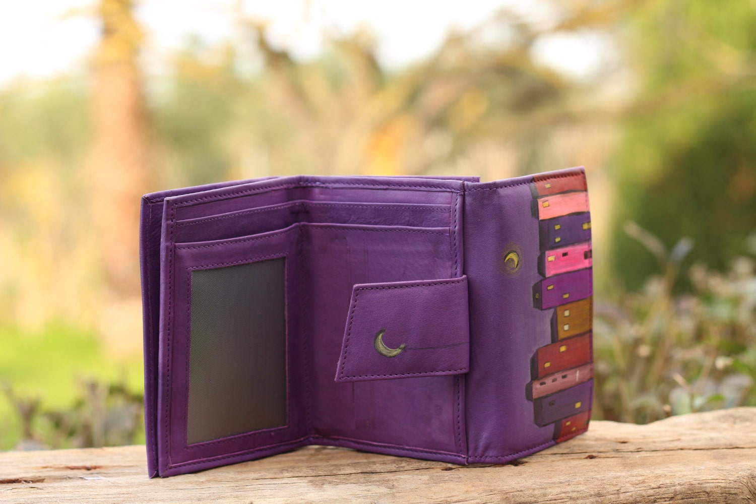 Purple night leather wallet women's wallet leather | Etsy