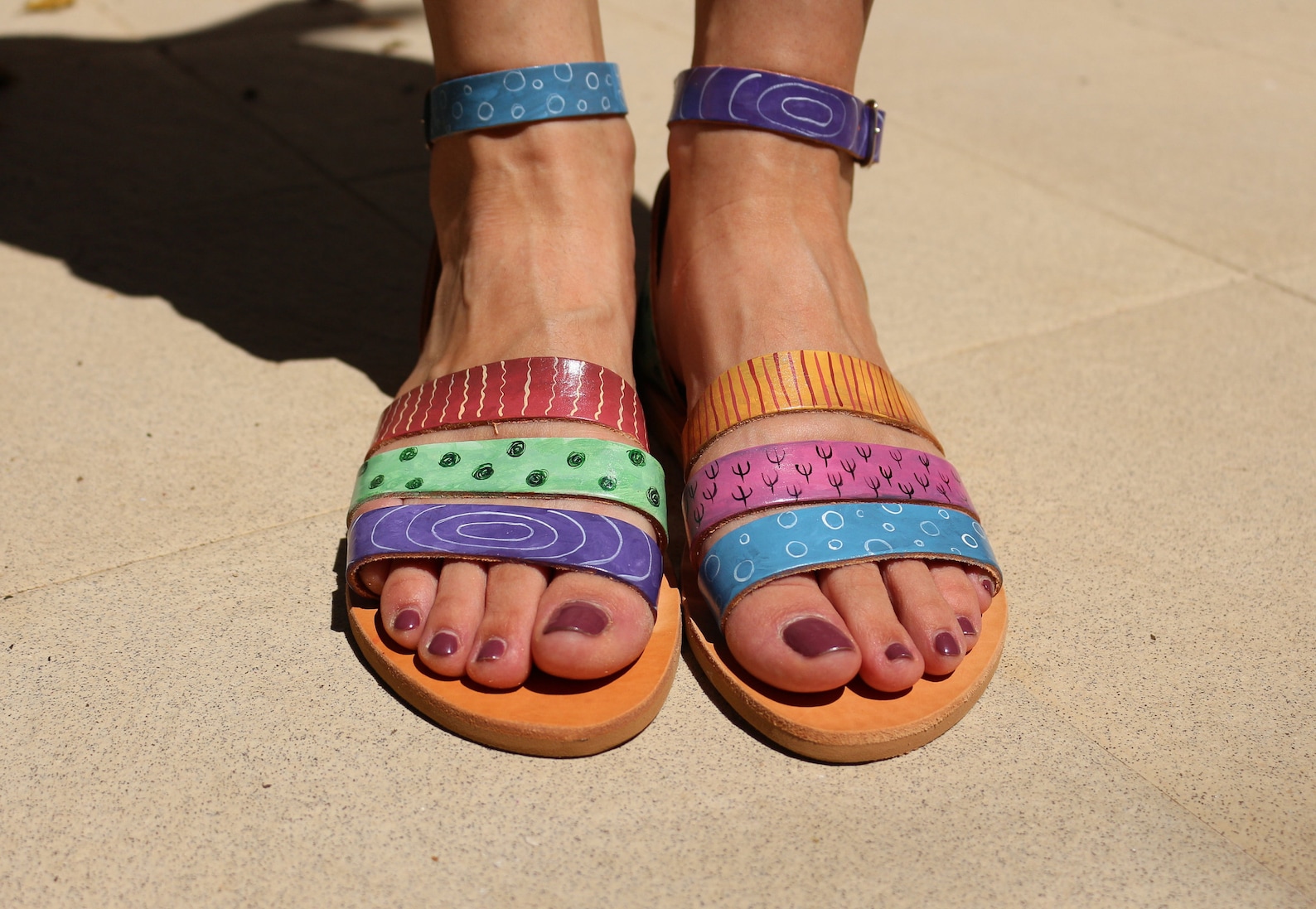 Unique Sandals, Colourful Sandals, Handpainted Sandals, Leather Sandals ...