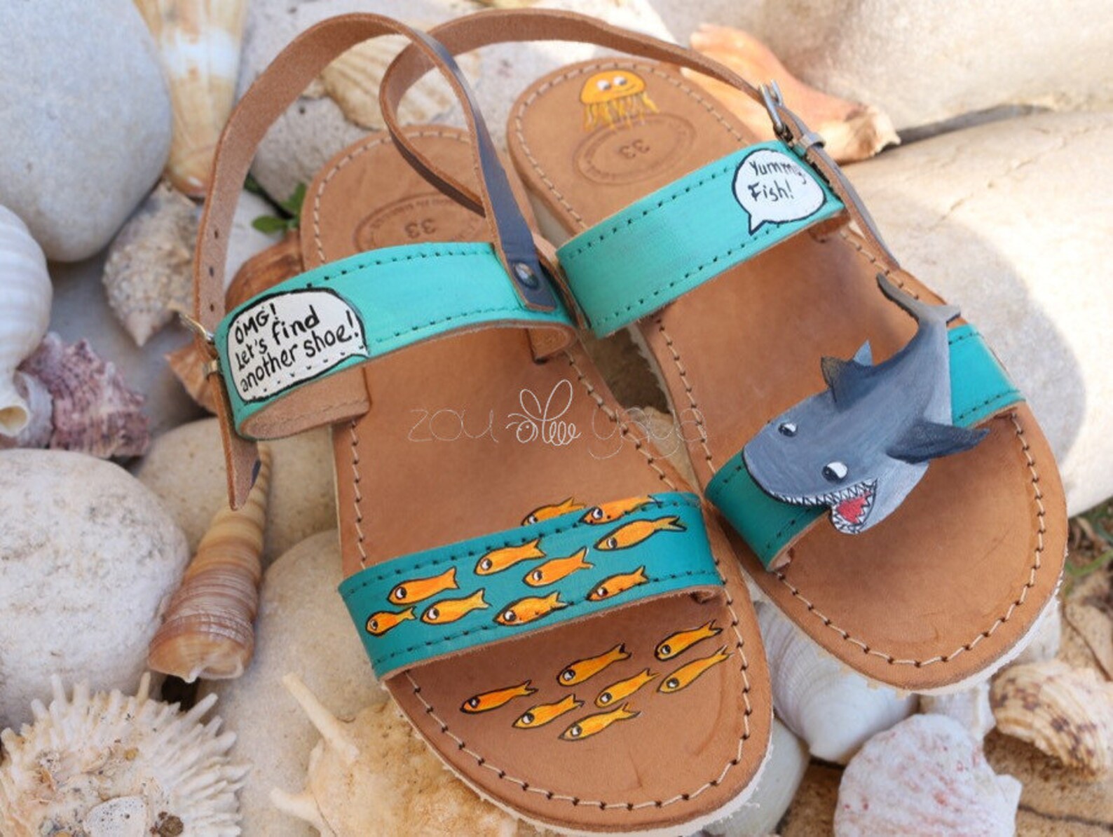 Boys' Sandals, Handpainted Sandals, Shark, Fish, Cartoon Sandals - Etsy