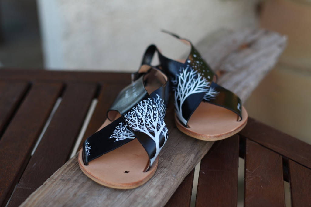 Handpainted Cross Strapped Flat Genuine Leather Sandals. - Etsy