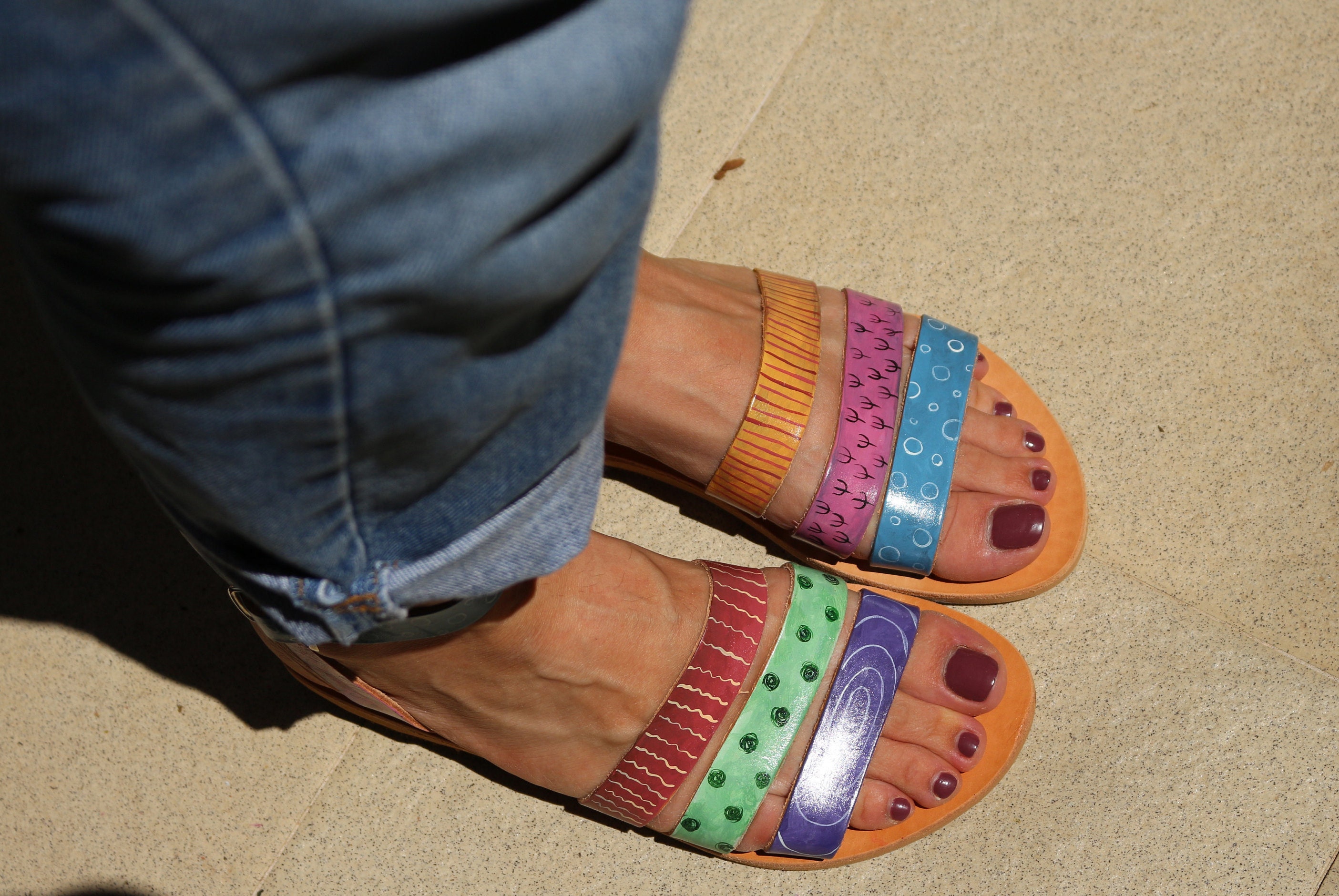 Unique Sandals, Colourful Sandals, Handpainted Sandals, Leather Sandals ...