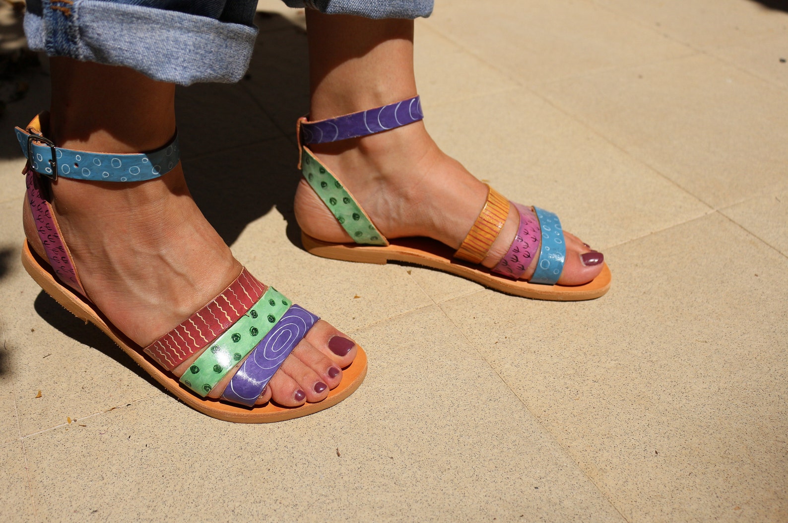 Unique Sandals, Colourful Sandals, Handpainted Sandals, Leather Sandals ...