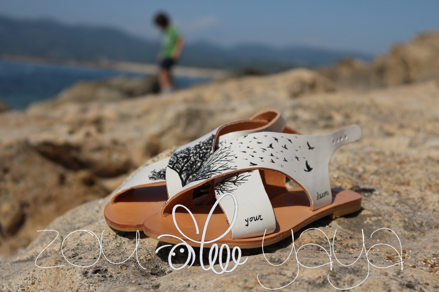 Handpainted Cross Strapped Flat Genuine Leather Sandals. - Etsy