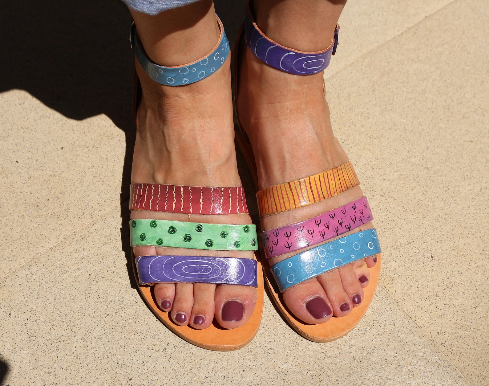 Unique Sandals, Colourful Sandals, Handpainted Sandals, Leather Sandals ...