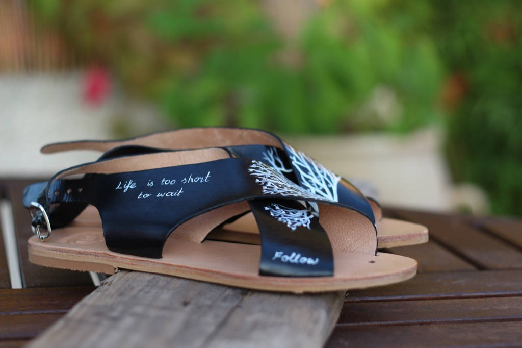 Handpainted Cross Strapped Flat Genuine Leather Sandals. - Etsy