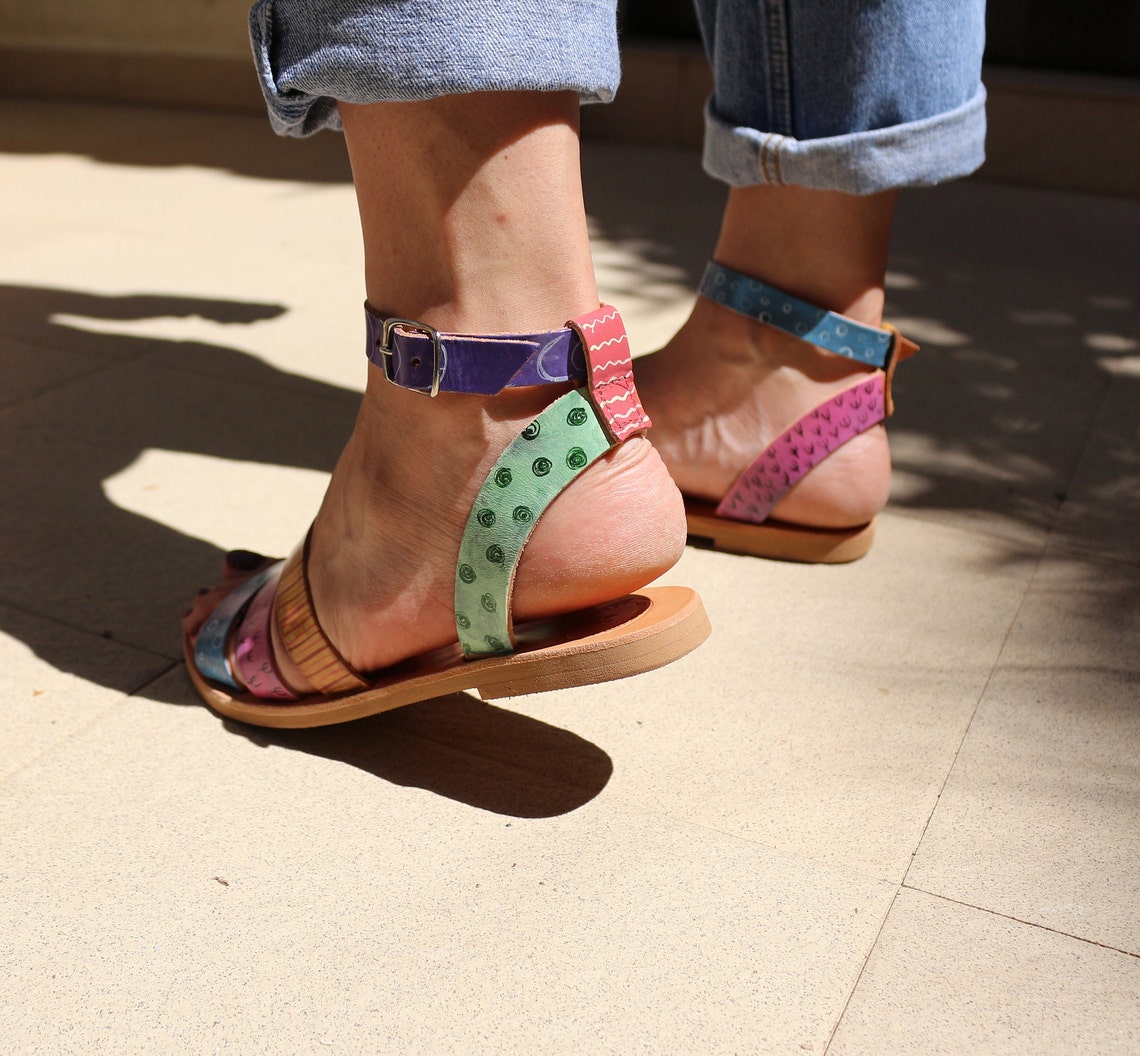 Unique Sandals, Colourful Sandals, Handpainted Sandals, Leather Sandals ...
