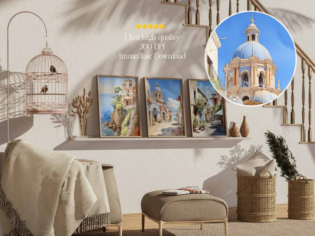 Positano Printable, 3 Piece Wall Art, Set of 3 Prints, Above Bed Decor ...