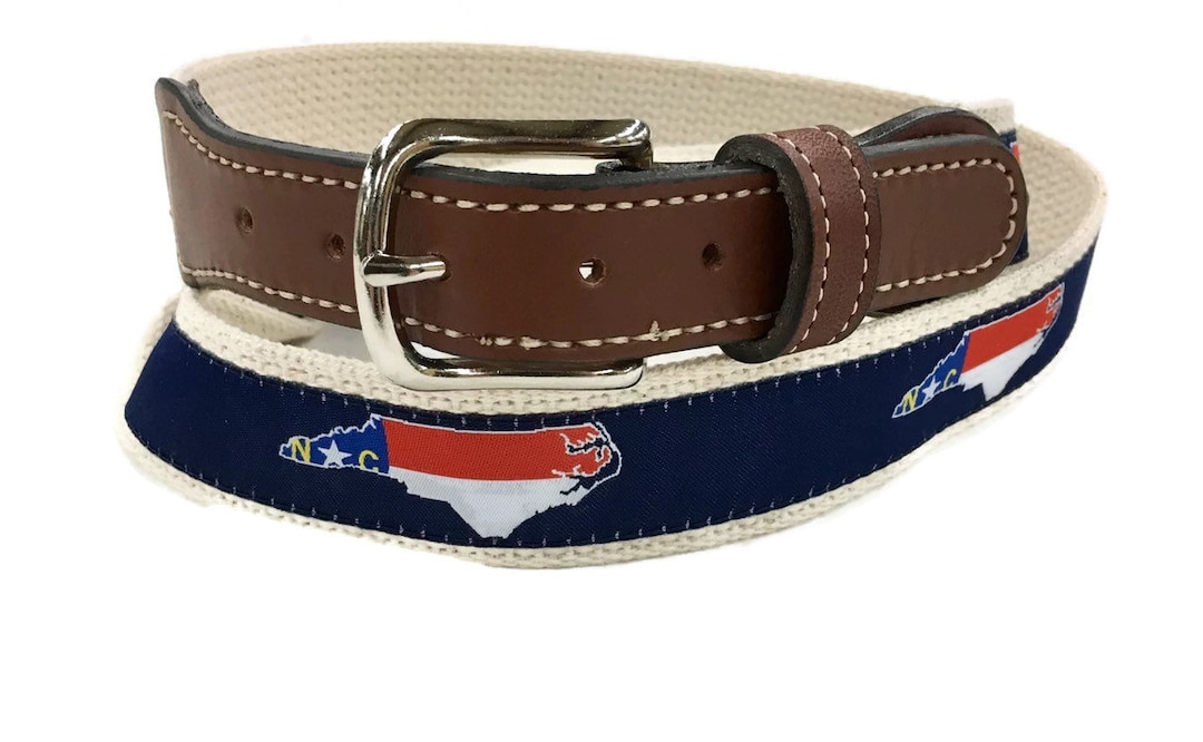 North Carolina State Flag Ribbon Cotton Web Leather Belt - Etsy