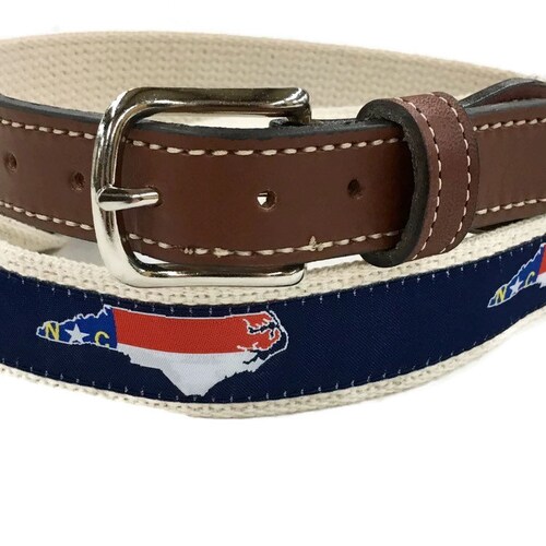 North Carolina State Flag Ribbon Cotton Web Leather Belt - Etsy