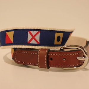 Coastal Nautical Flag Ribbon on Cotton Web Leather Belt - Etsy