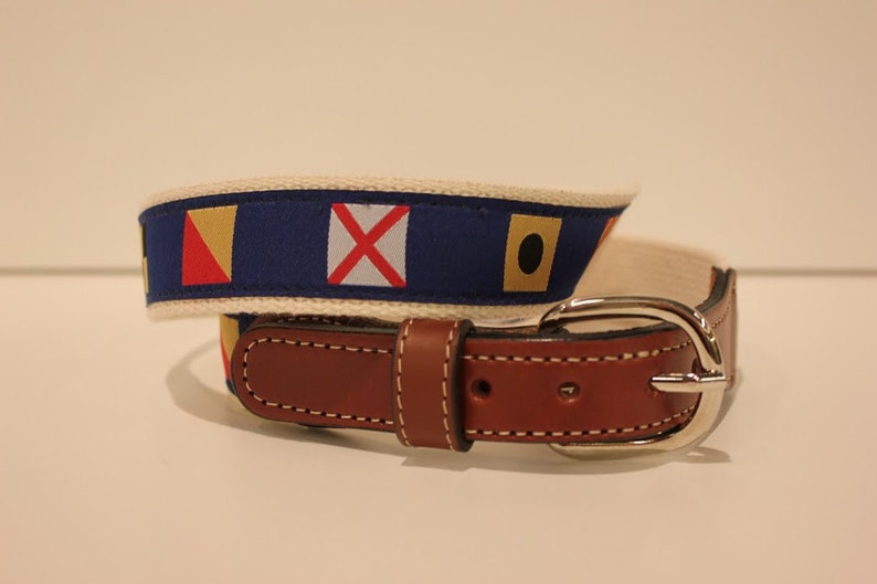 Coastal Nautical Flag Ribbon on Cotton Web Leather Belt - Etsy