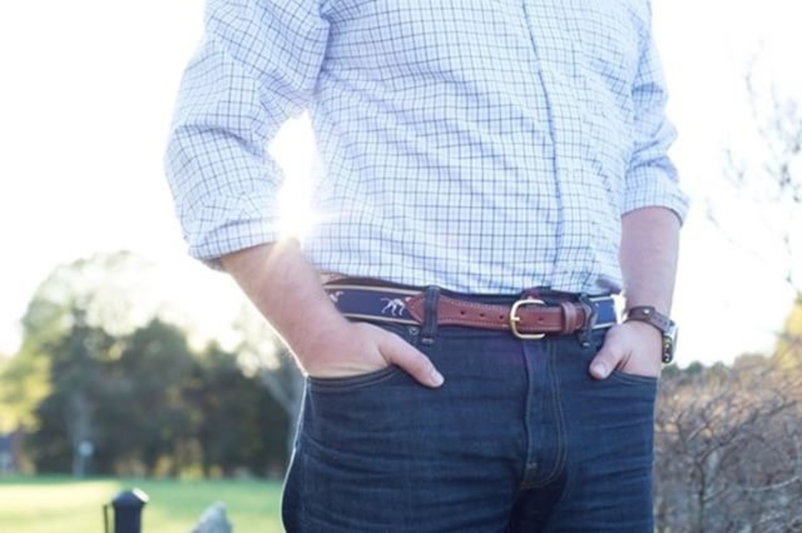 Pointer Dog Belt- Web Leather Belt - Etsy