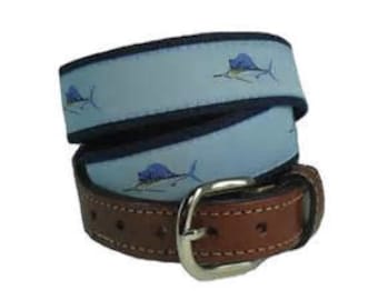 Coastal Nautical Flag Ribbon on Cotton Web Leather Belt | Etsy