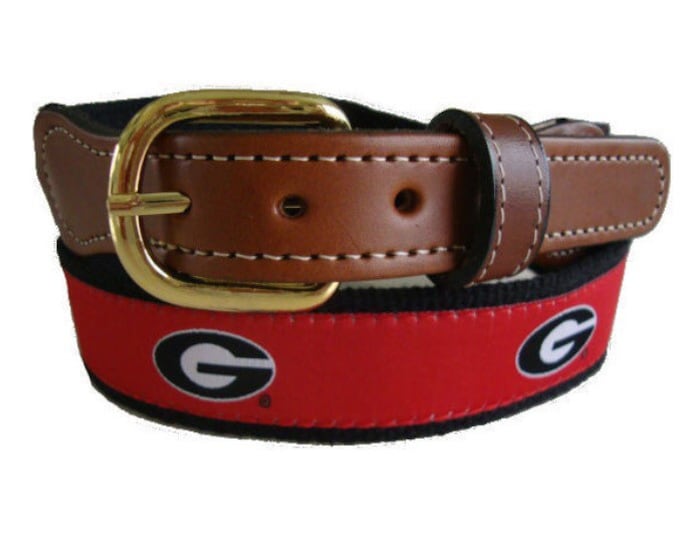 University of Georgia UGA Ribbon Belt With Cotton Web With Leather Belt ...