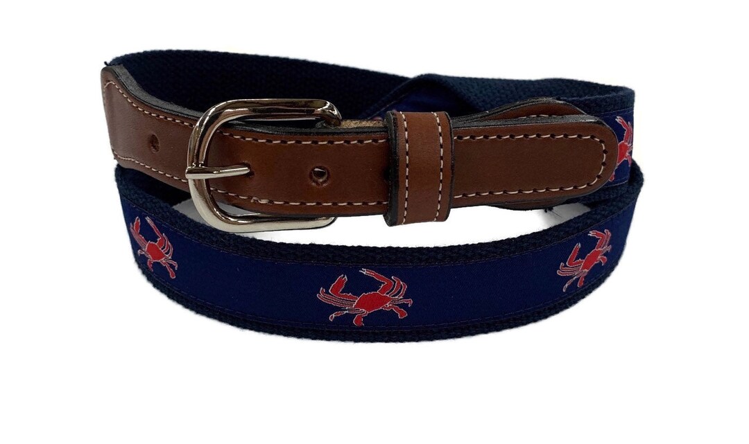 Red Crab Ribbon Web Leather Belt - Etsy